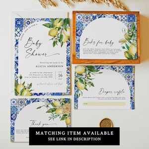ALICIA - Blue Tiles and Lemons Baby Shower Welcome Sign, Editable ...