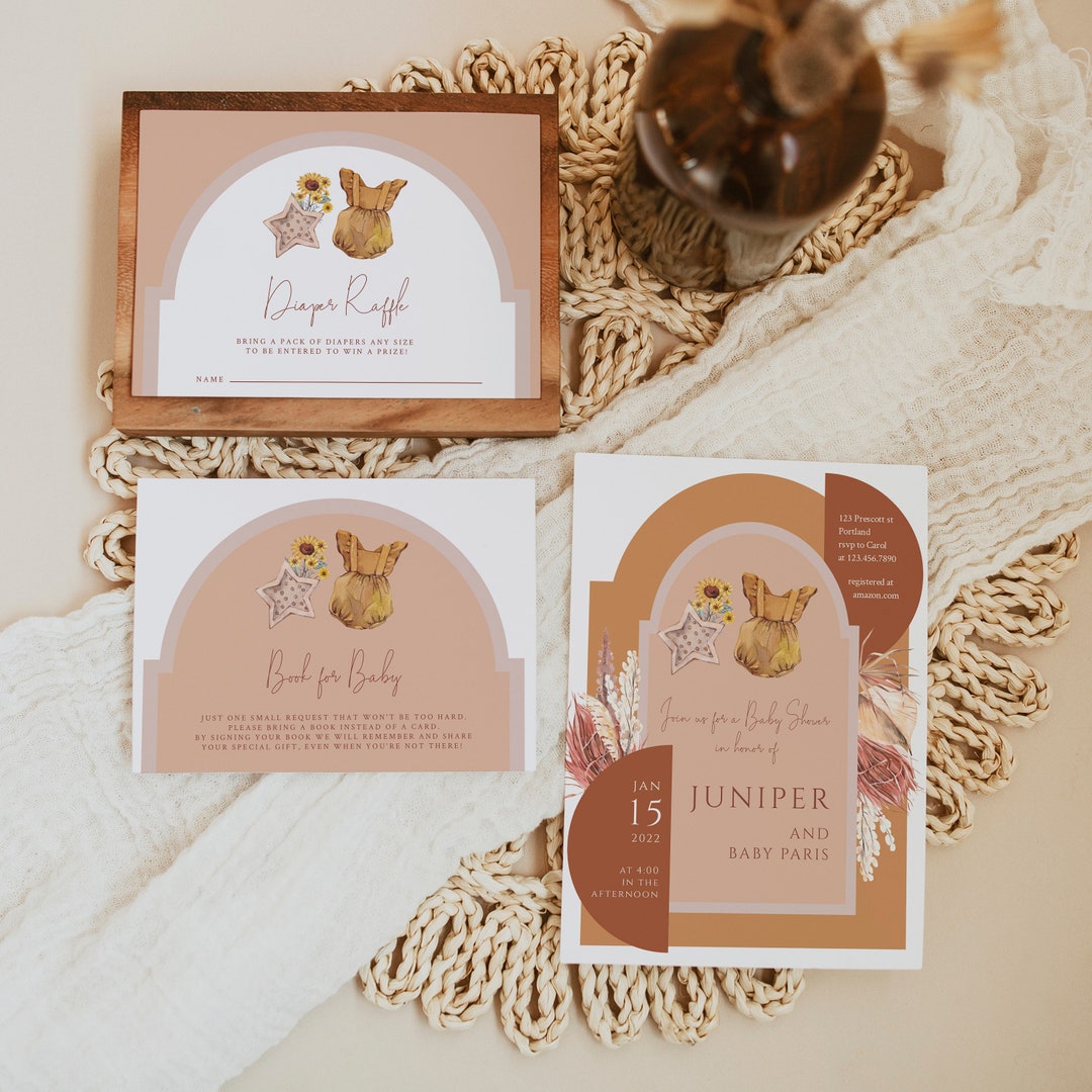 PARIS Bohemian Arch Baby Shower Invitation Set Template, Boho Muted ...