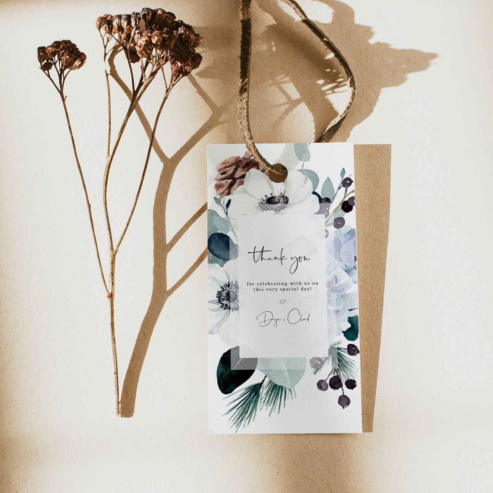 Dusty Blue Favor Tag Template Gift Thank You Tag Wedding Bridal Winter ...