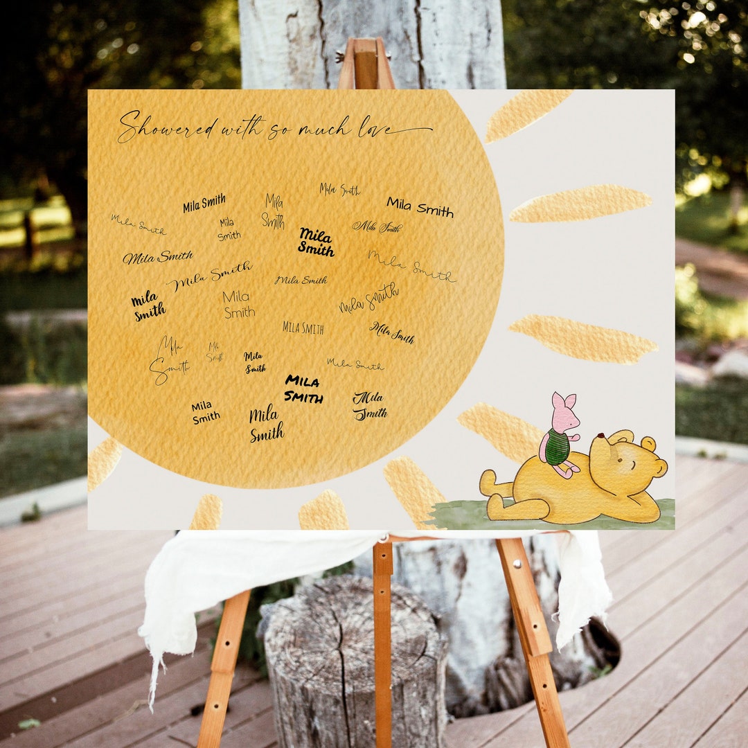 POOH - Winnie the Pooh Baby Shower Signature Board Template, Classic ...