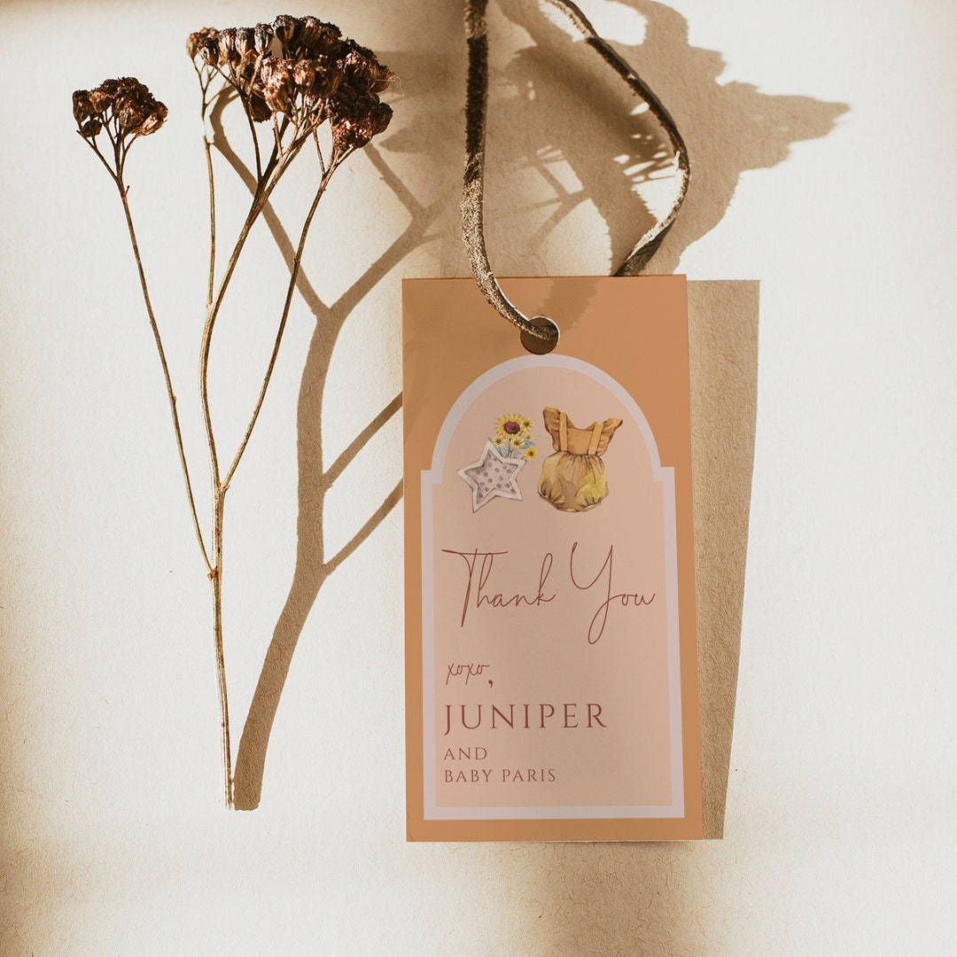 PARIS - Arch Boho Baby Shower Favor Tag Template, Editable Bohemian ...