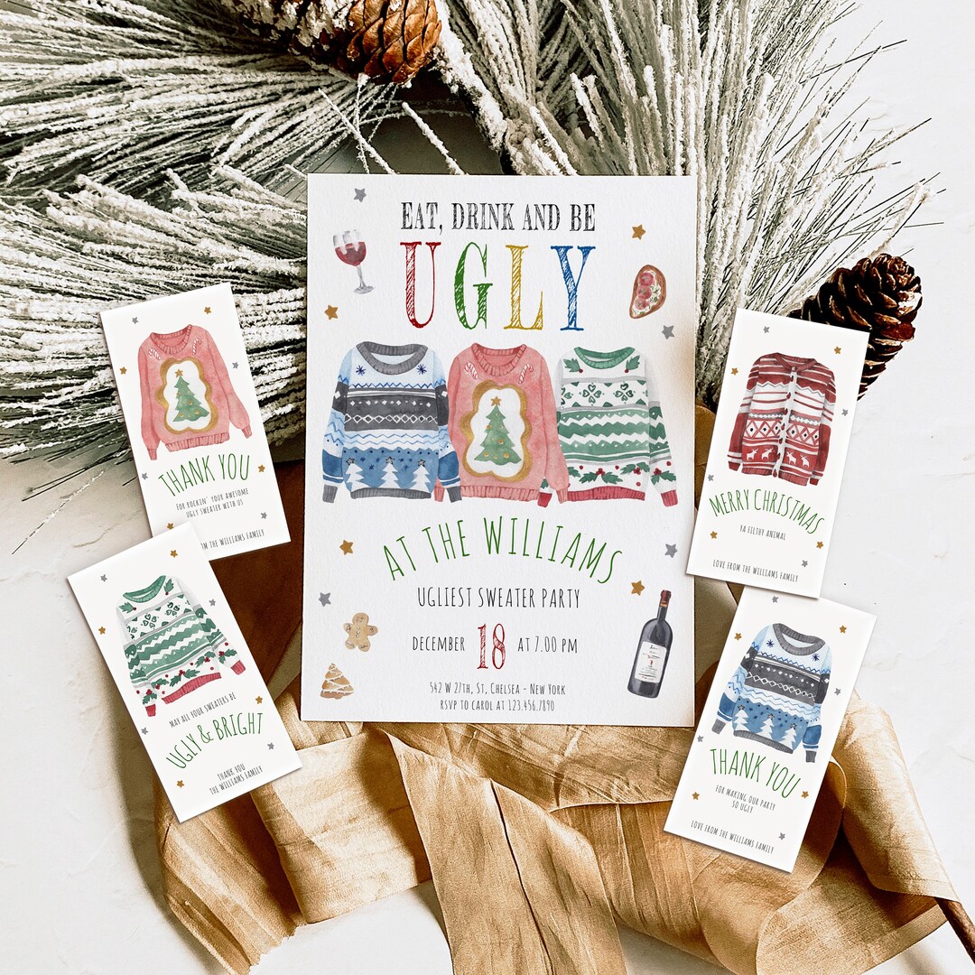 HOLLY - Ugly Sweater Party Invitation Template, Editable Christmas ...