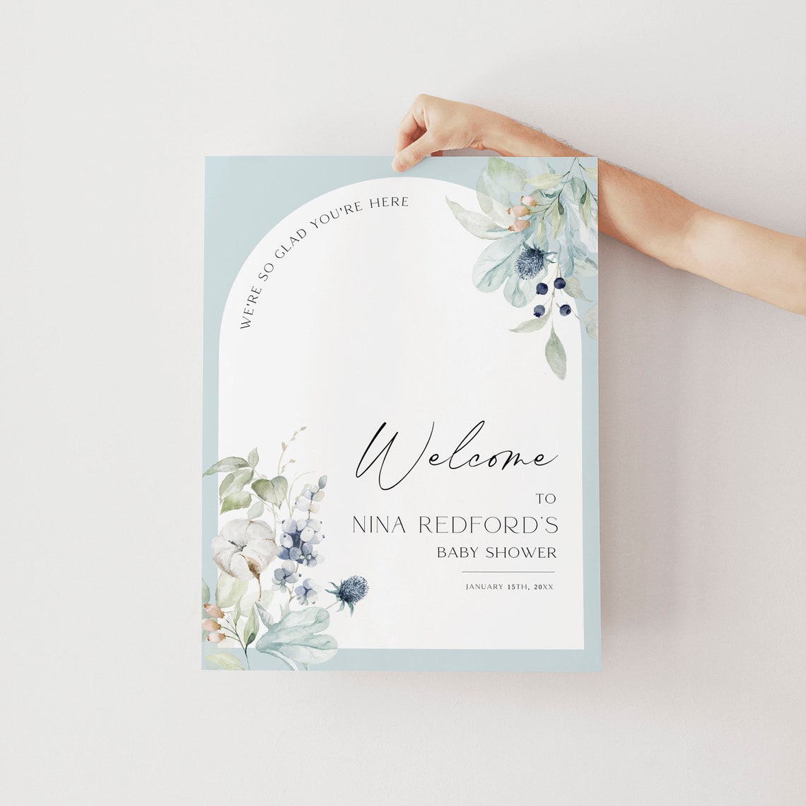 NINA - Dusty Blue Baby Shower Welcome Sign, Editable Boho Welcome Sign ...