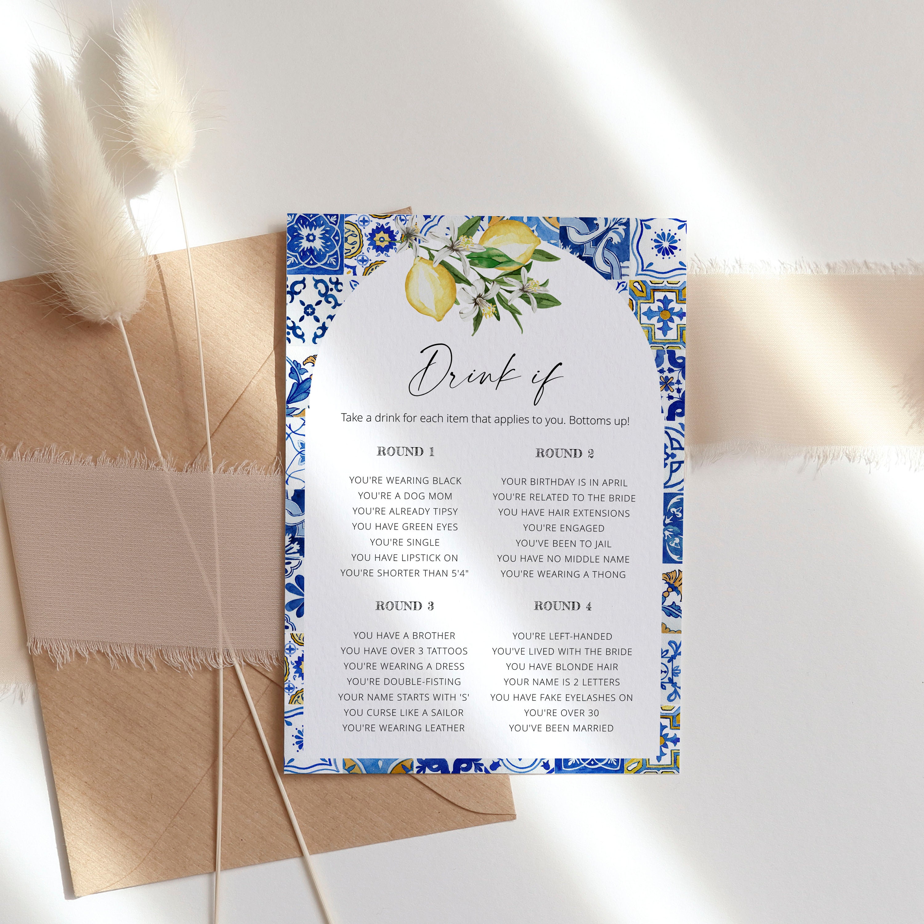 ALICIA - Blue Tiles and Lemons Bridal Shower Games Bundle, Editable ...