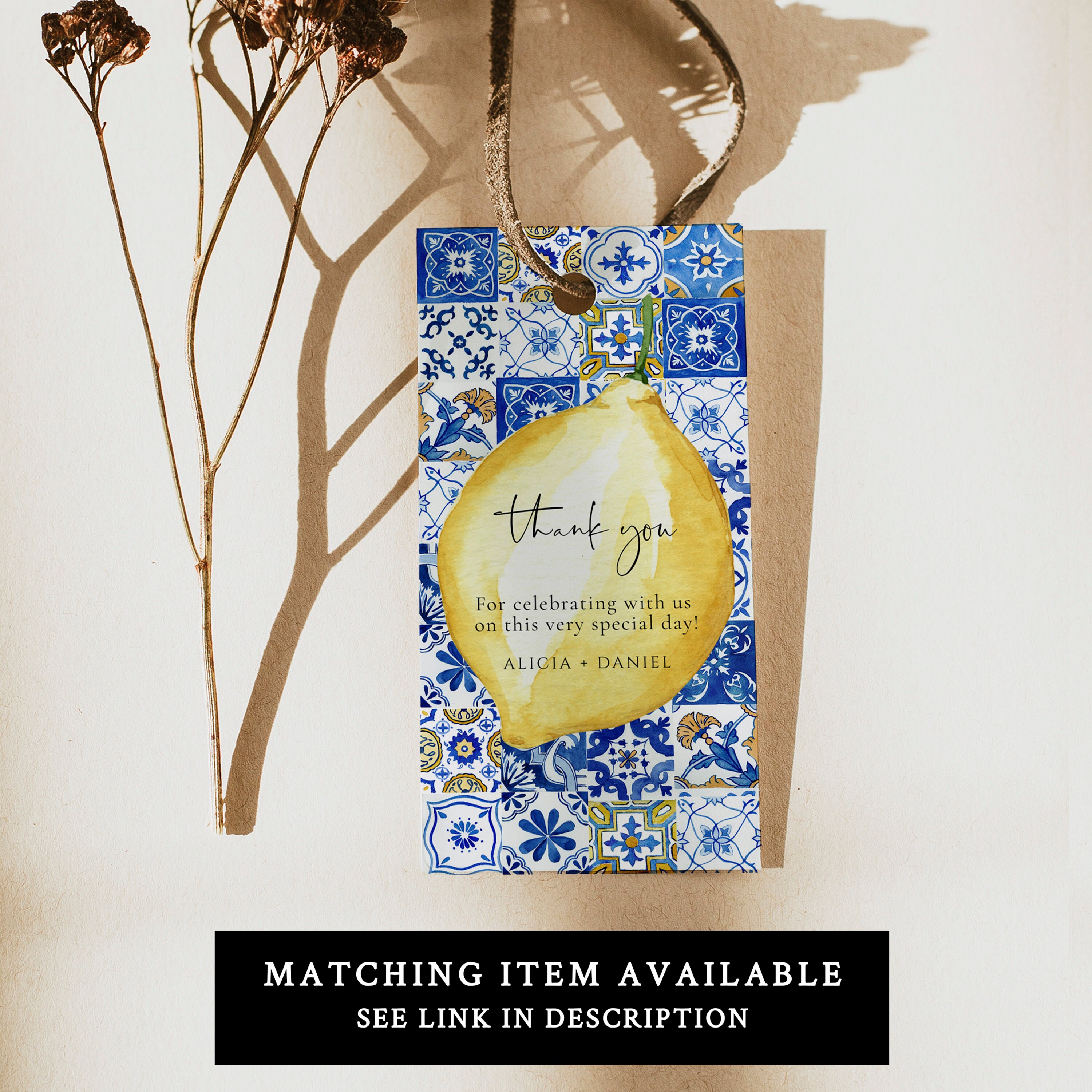 ALICIA - Blue Tiles and Lemons Custom Sign Template, Editable Arched ...