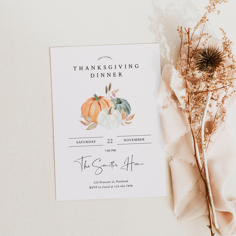 EDITABLE Pumpkin Thanksgiving Invitation Autumn Thanksgiving | Etsy