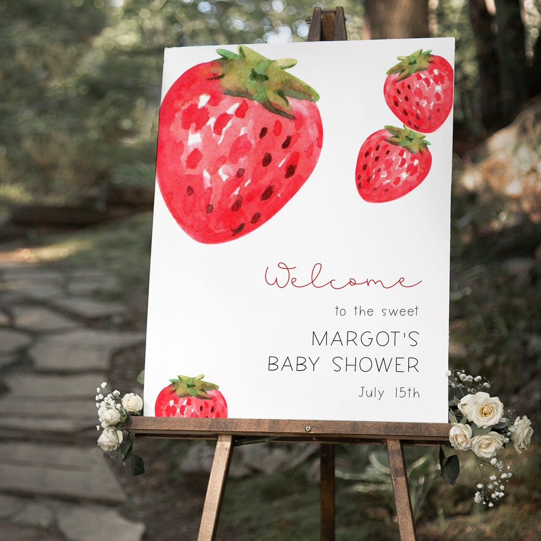 MARGOT - Strawberry Baby Shower Welcome Sign, A Berry Sweet Baby Shower ...