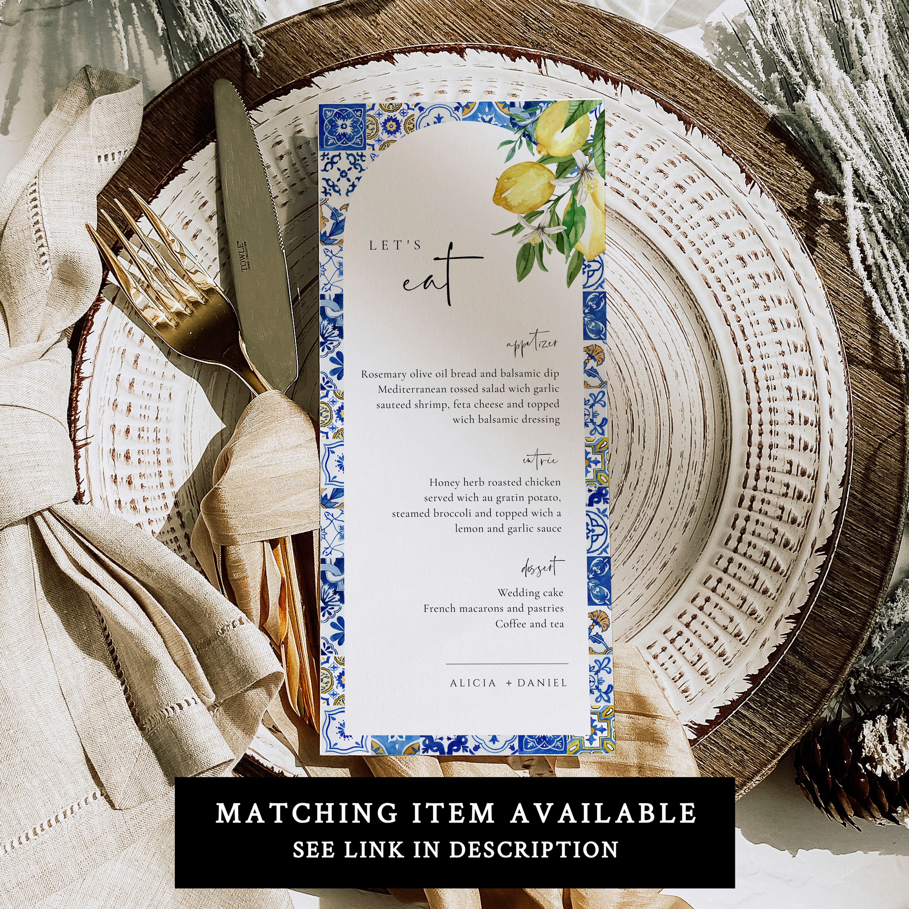 ALICIA - Blue Tiles and Lemons Baby Shower Round Sticker, Editable ...