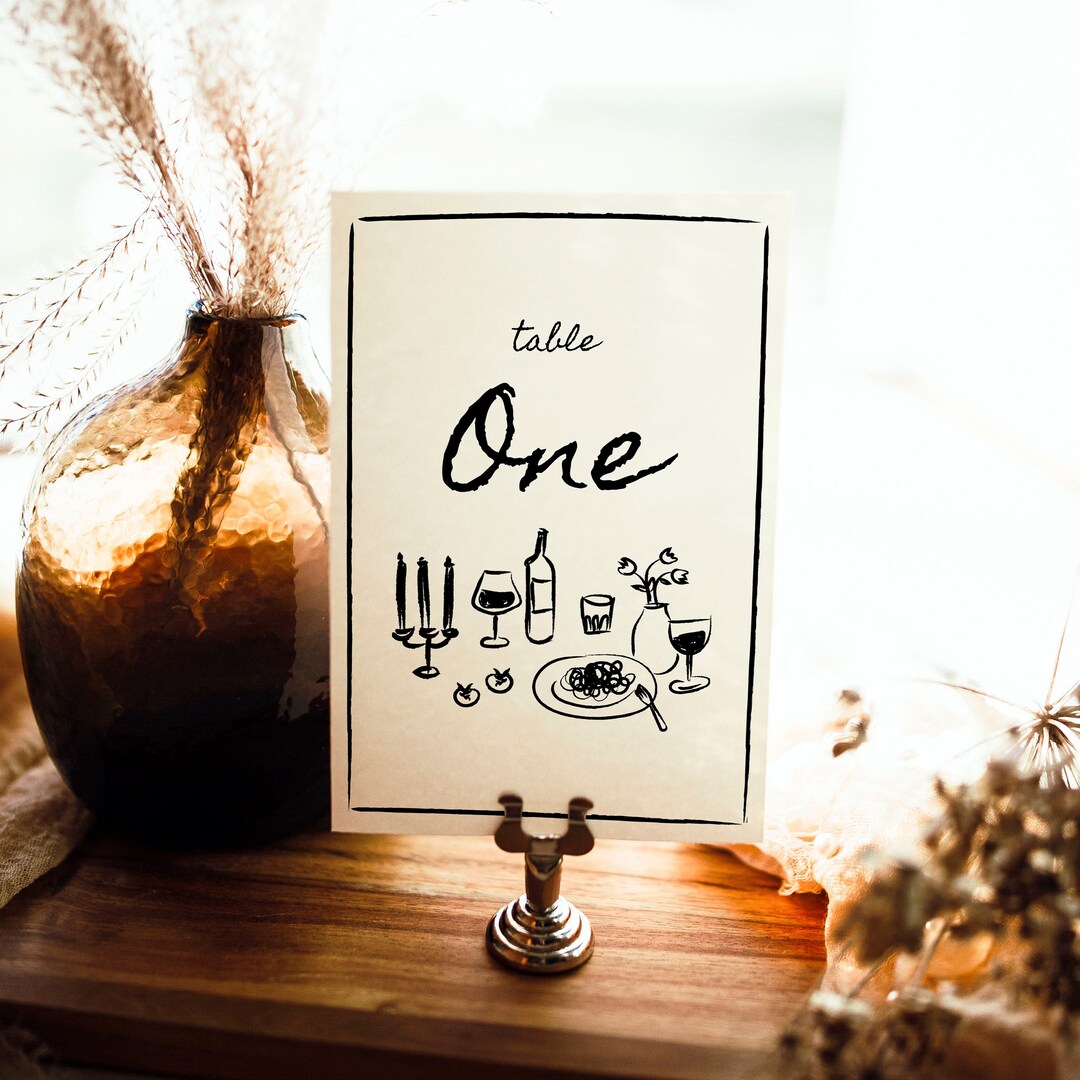 AMELIA - Hand Drawn Table Number Template, Handwritten Table Number ...
