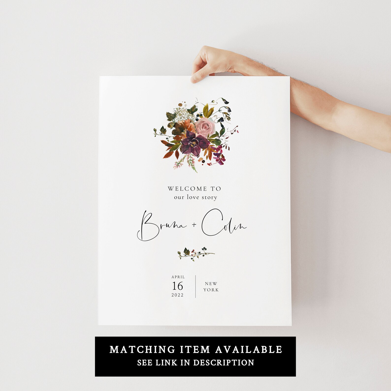 Burgundy Floral Wedding Program Template Printable Boho Order | Etsy