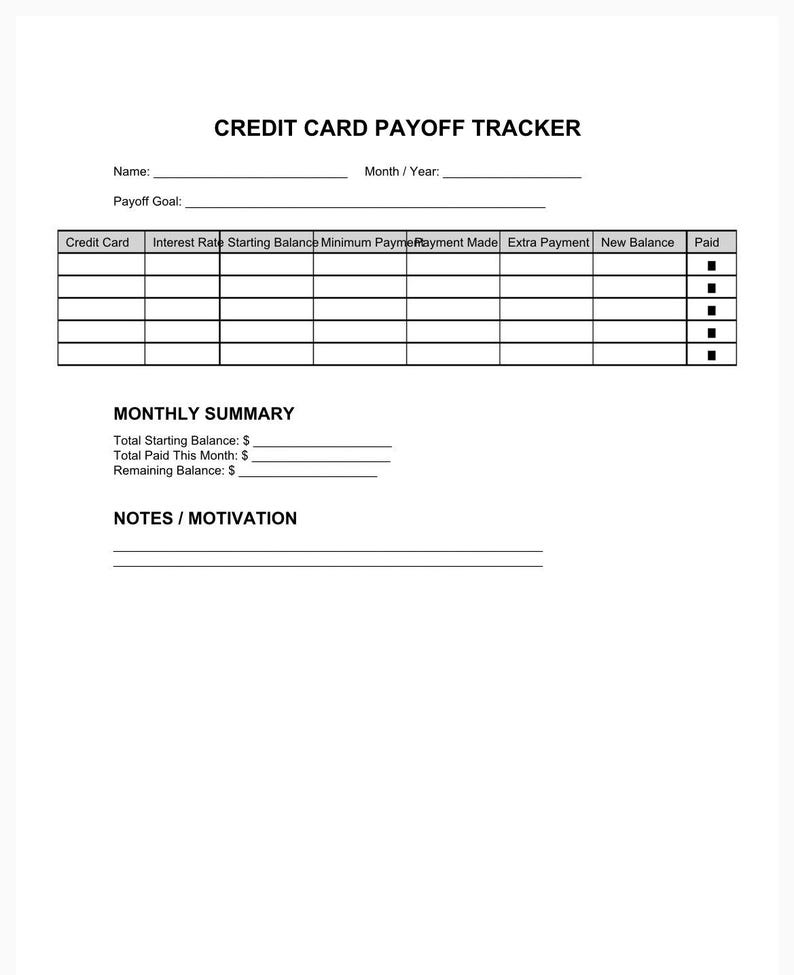 Credit Card Payoff Tracker | Printable & Fillable PDF - Etsy