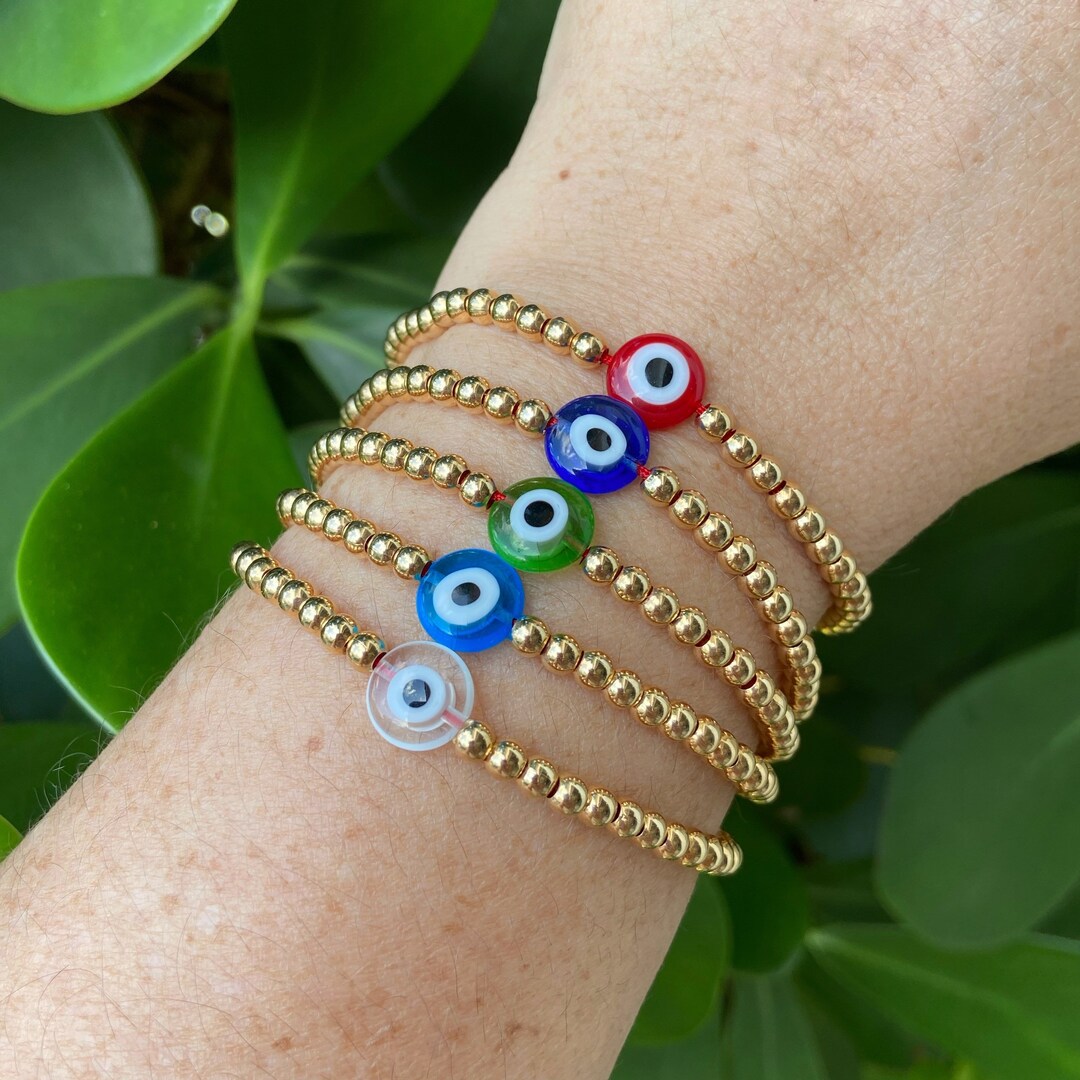 Pulsera de mal de ojo de color, pulsera de bola de oro, pulseras ...
