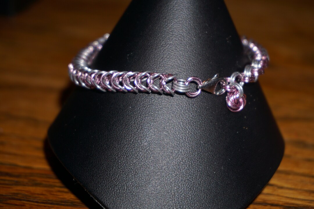 Pink & Silver Box Chain Mail Bracelet - Etsy