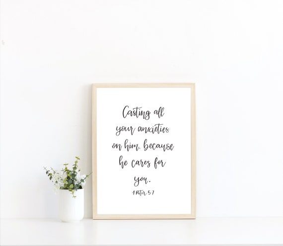 Casting all your cares on Him 1Peter 5:7 Bible wall art | Etsy