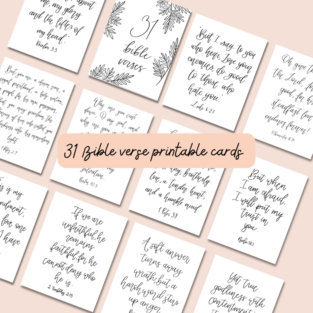 Bible Verse Cards, Printable Scripture Cards, Pack of 31 - Etsy