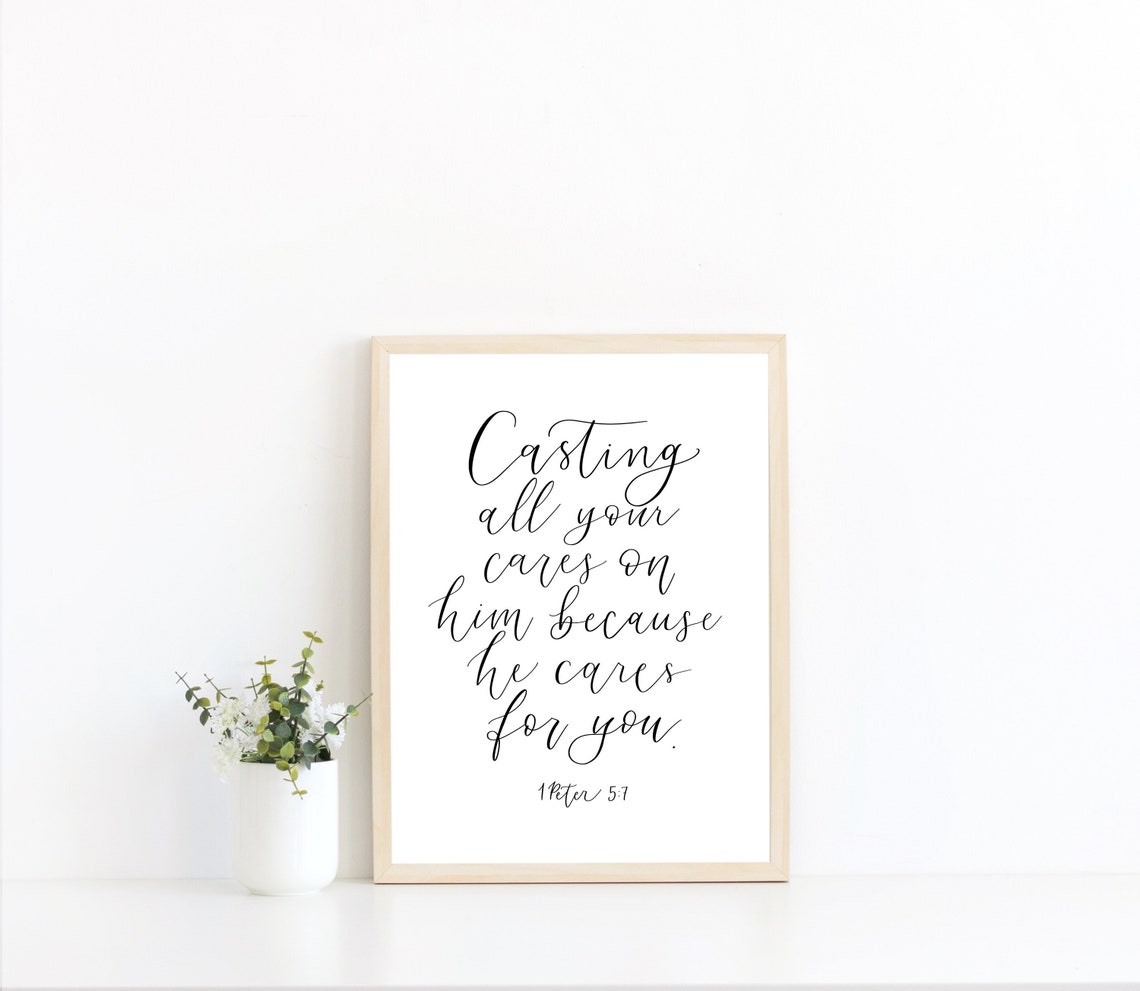 Casting All Your Cares on Him, 1peter 5:7, Bible Wall Art Printable, - Etsy
