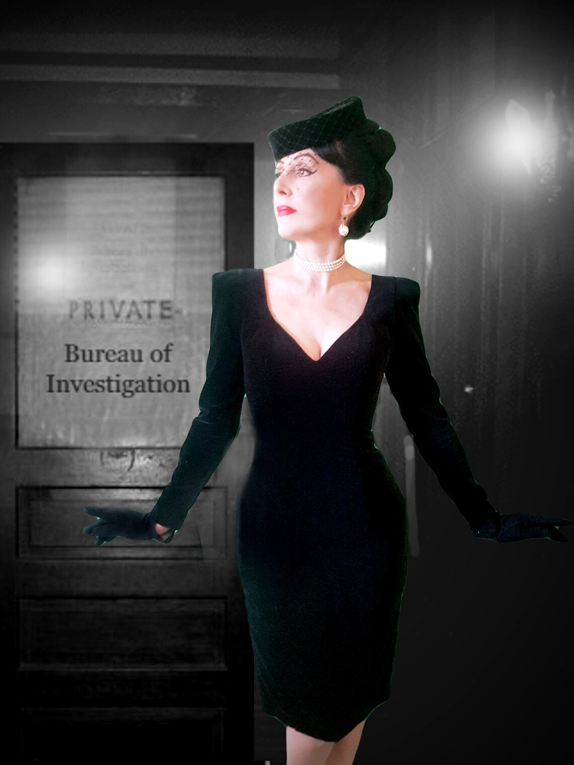 Vintage 1980s Does Femme Fatale Film Noir 1940s 1950s Vamp Black Wiggle ...