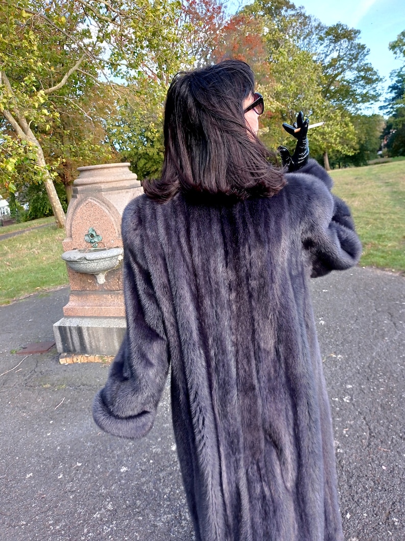 Vintage Late 1980s 90s Beautiful Colour Blue Iris Full Length Mink Fur ...