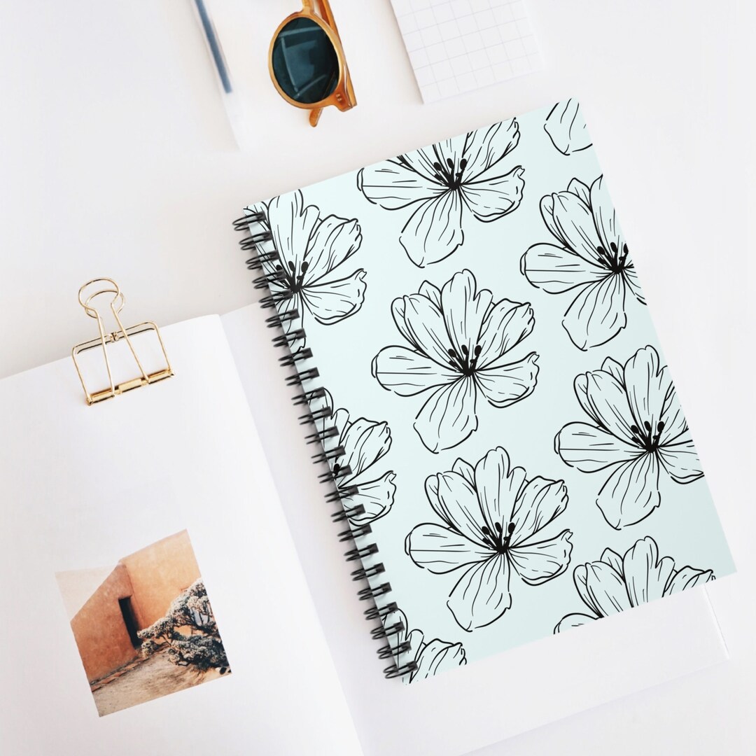Flower Notebook Journal, Light Blue Journal, Simple Flower, Fine Line ...