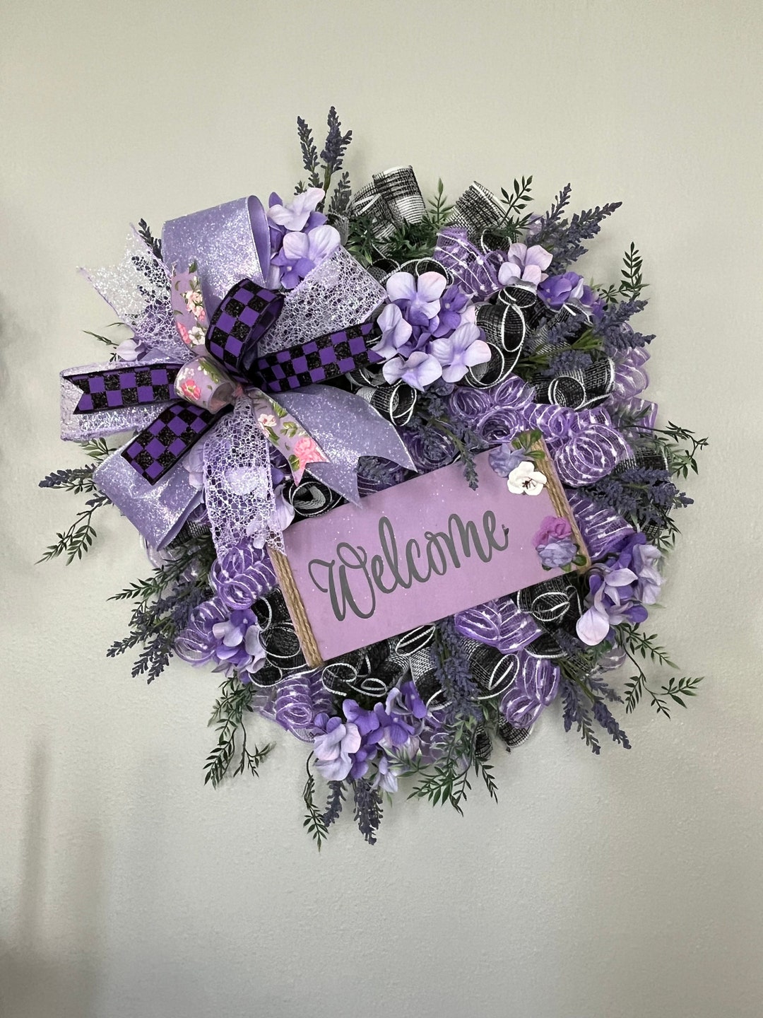 Purple Deco Mesh Wreath, Spring Wreath, Mothers Day Gift, Deco Mesh ...