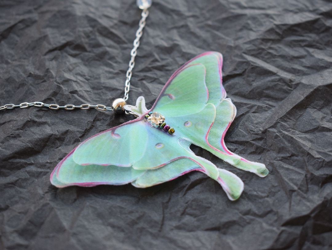 Green Luna Moth Pendant Necklace Silk Women Accessories Delicate Gift ...
