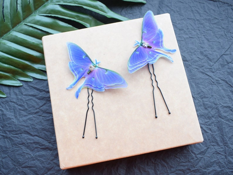Purple Luna Moth Hair Pins Layered Wings Silk Butterfly Hair - Etsy