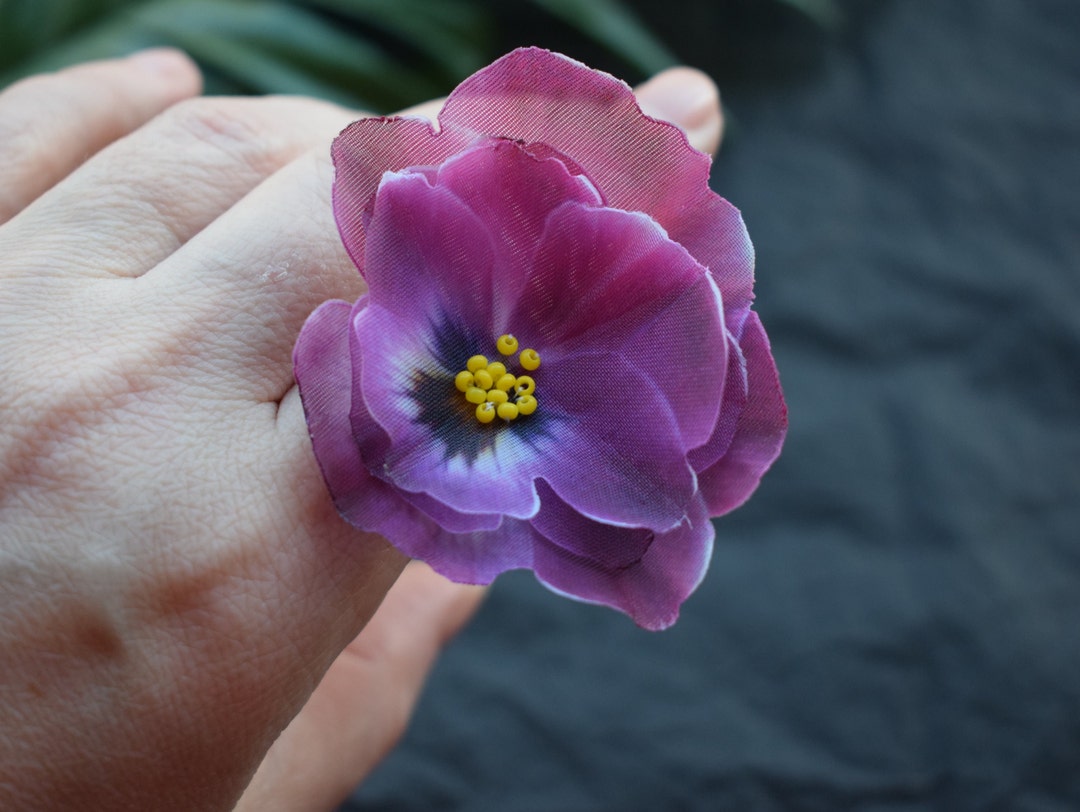 Pansies Silk Flower Ring Adjustable Size - Blue Purple Magenta - Etsy