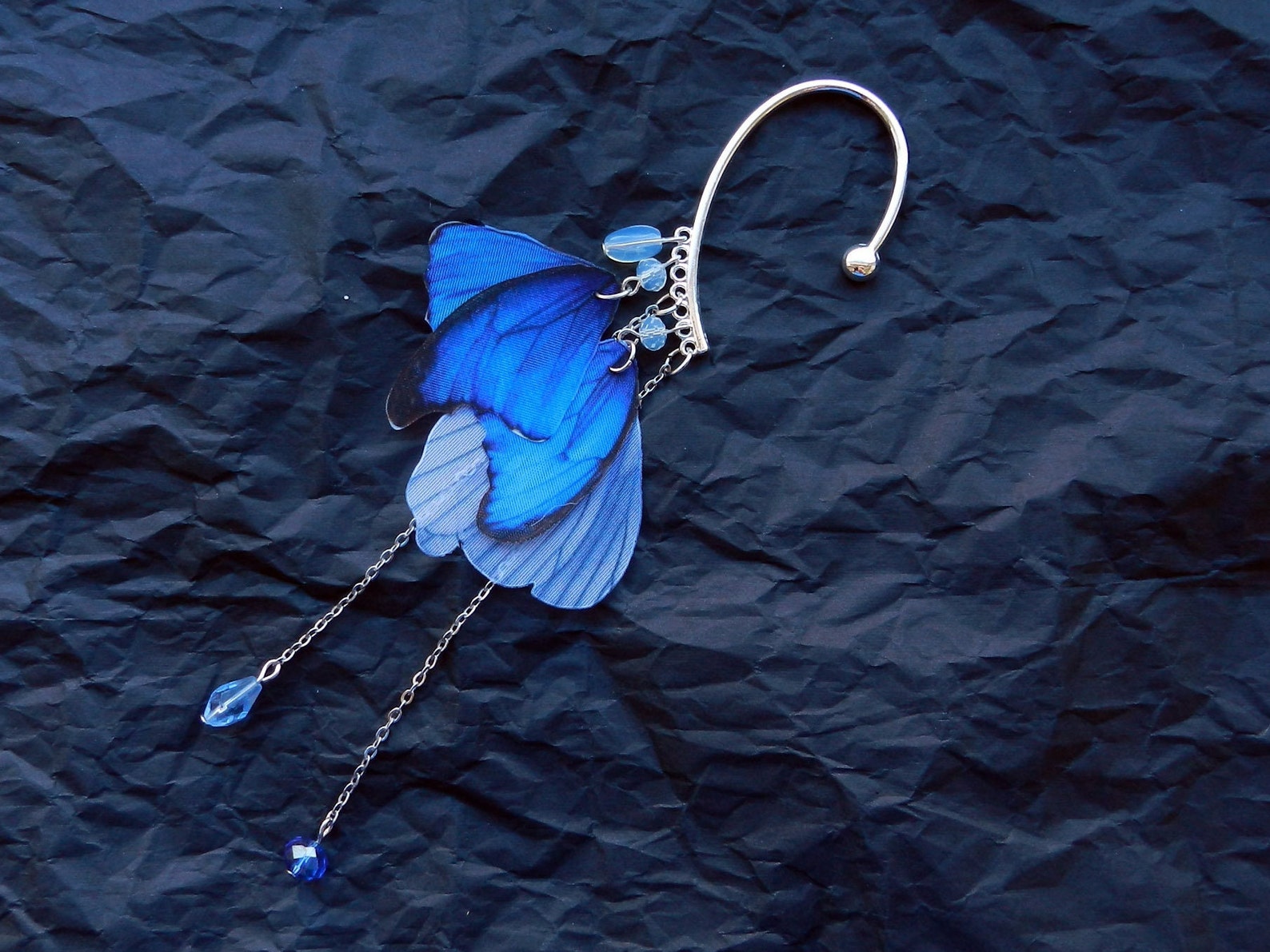 Bright Blue Butterfly Wings Ear Cuff No Piercing With Morpho Hair Clip ...