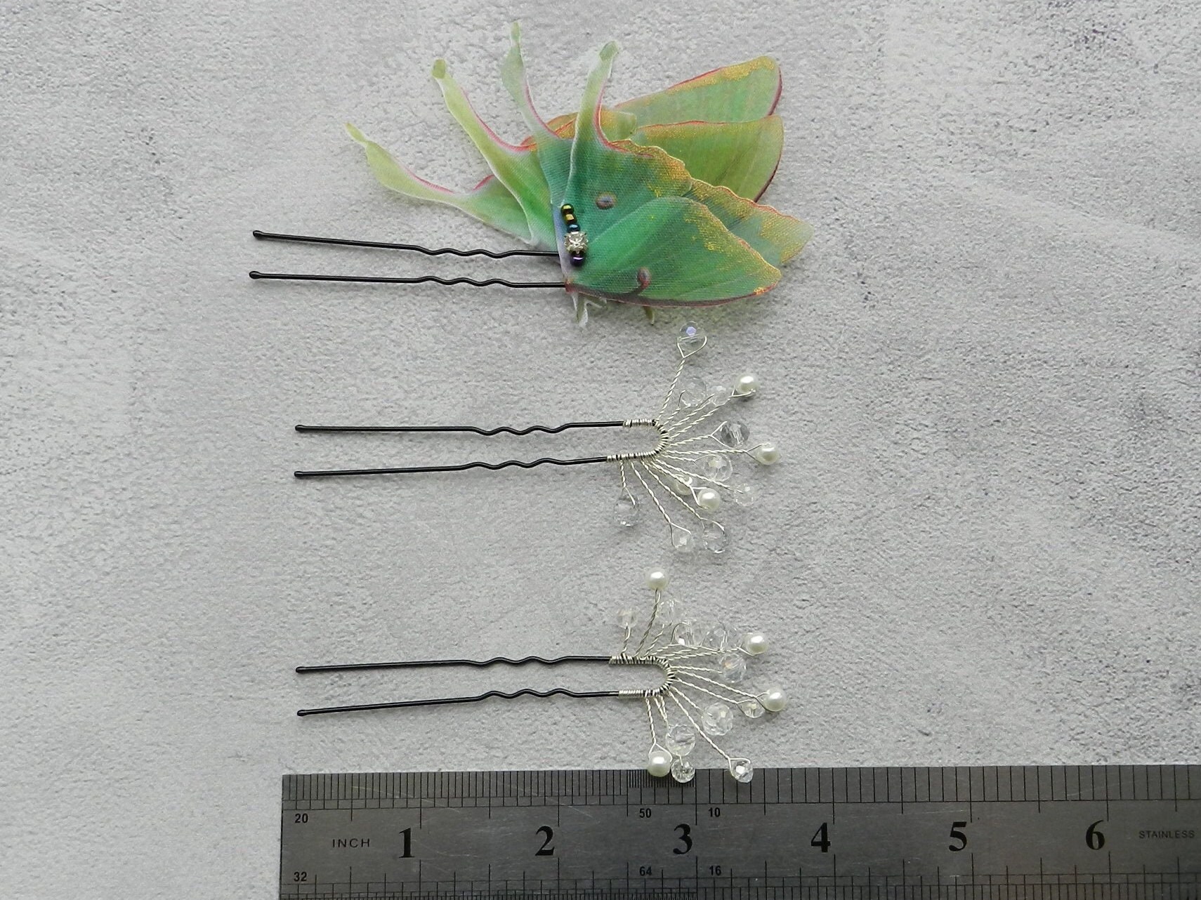 Silk Luna Moth Butterflies Hair Pins With Crystals Hair - Etsy
