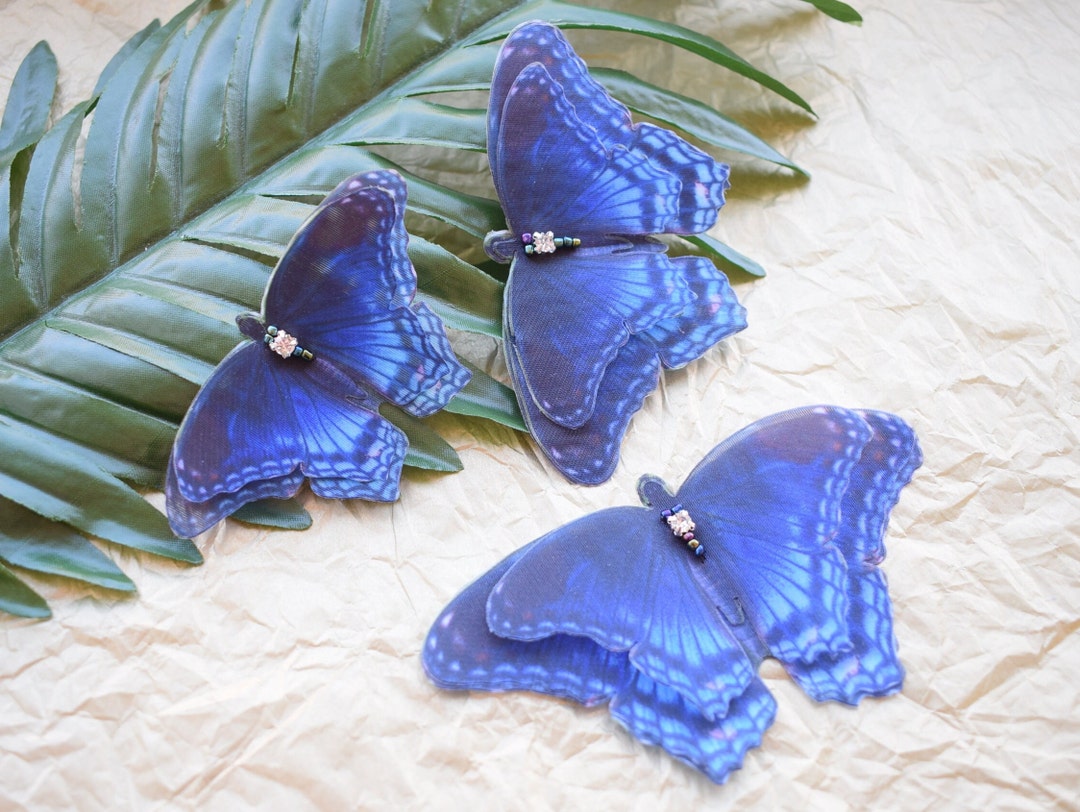 Red-spotted Purple Butterfly Silk Bright Blue Hair Clips Pins or Brooch ...