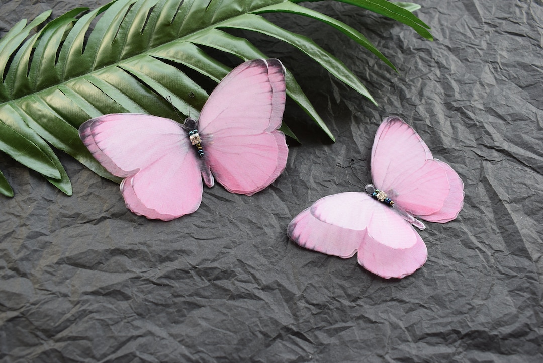 Pink Silk Butterfly Hair Clips Pins or Brooch 3d Layered Wings Hair ...