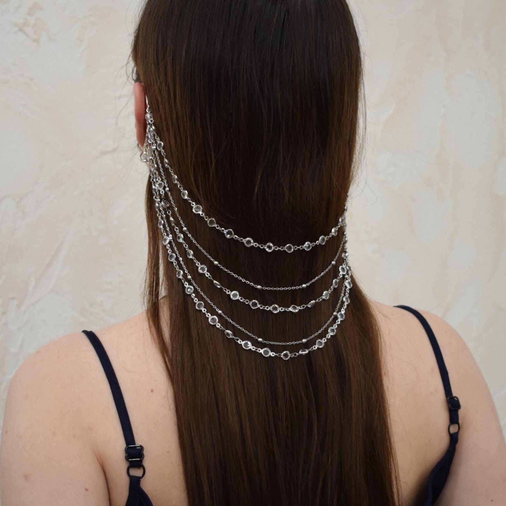 Handmade Crystal Hair Chain Double Ear Cuff No Piercing Boho Festival ...