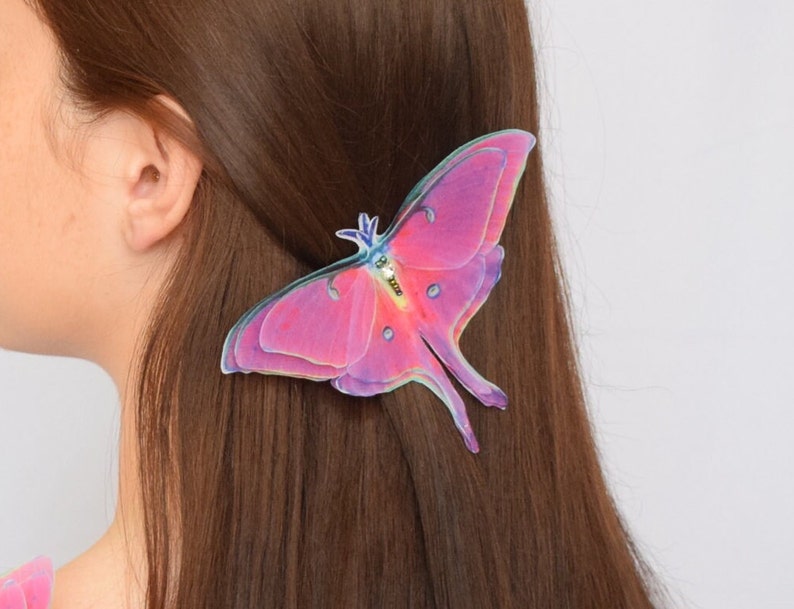 Fuchsia Luna Moth Large Side Hair Clips - Hot Pink Silk Butterfly ...