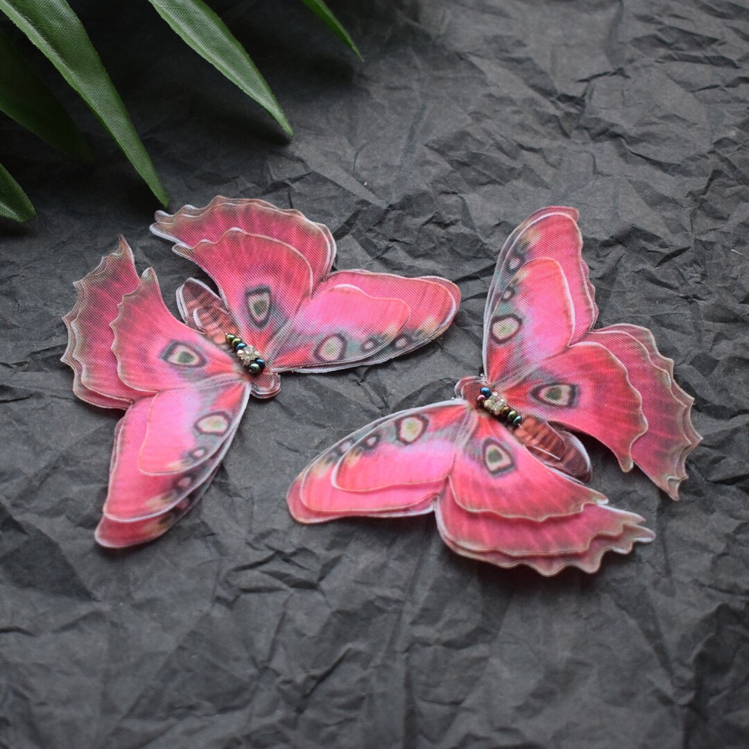 Silk Butterfly Large Side Hair Clips - Pink and Blue Lightweight ...