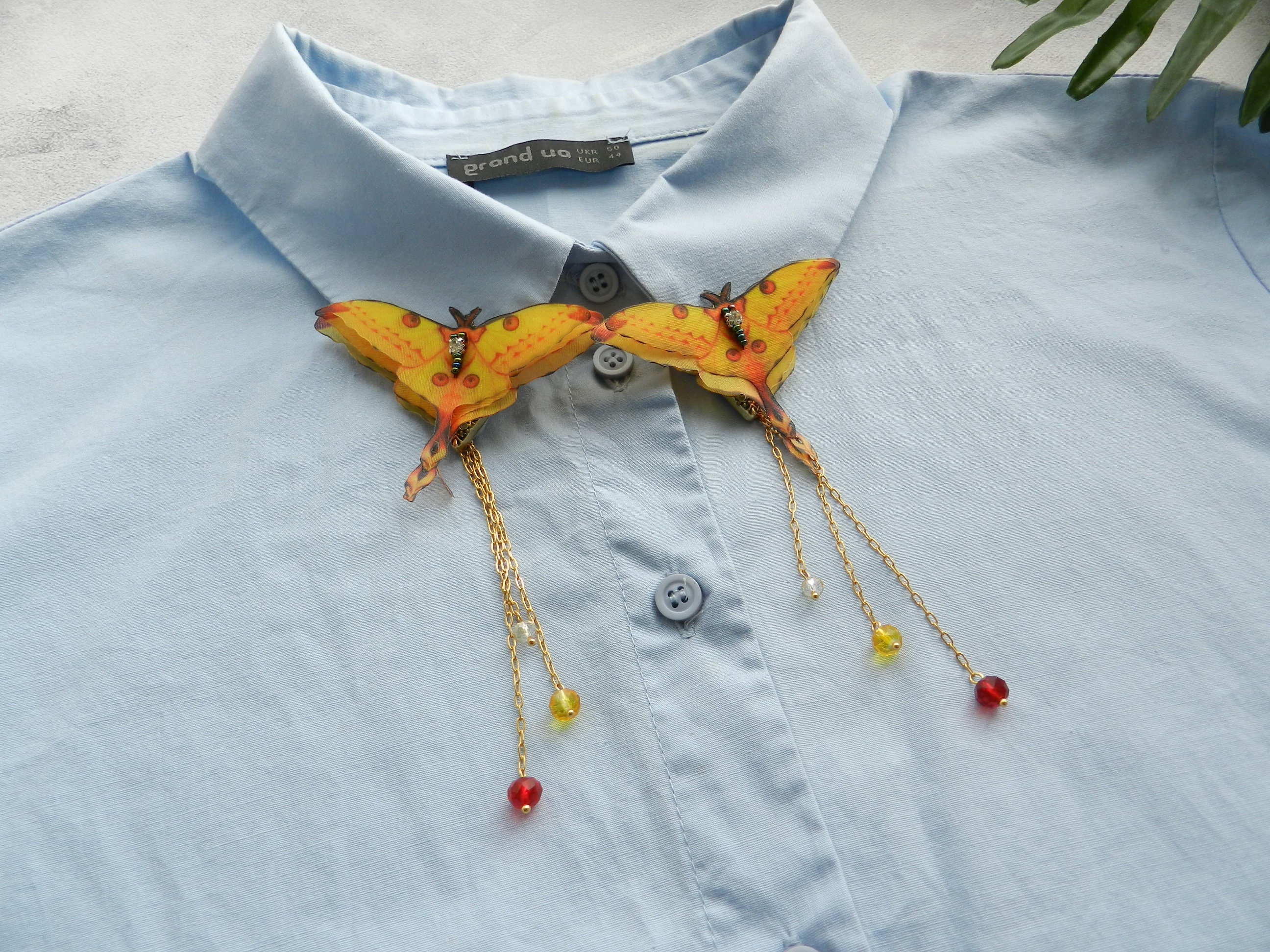 Silk Moth Butterfly Collar Clip Pins With Chains Collar - Etsy