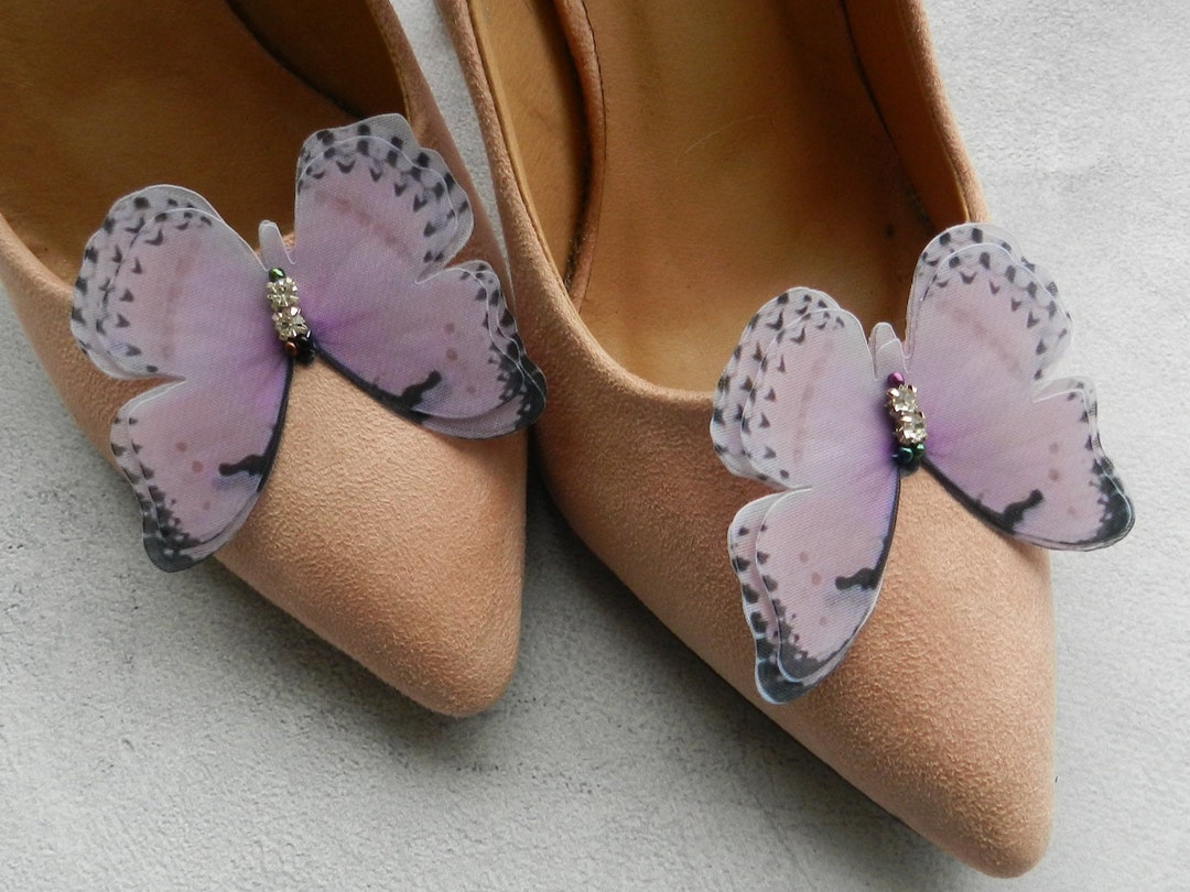 Bridal Pale Pink Butterfly Shoe Clips With Rhinestones - Etsy