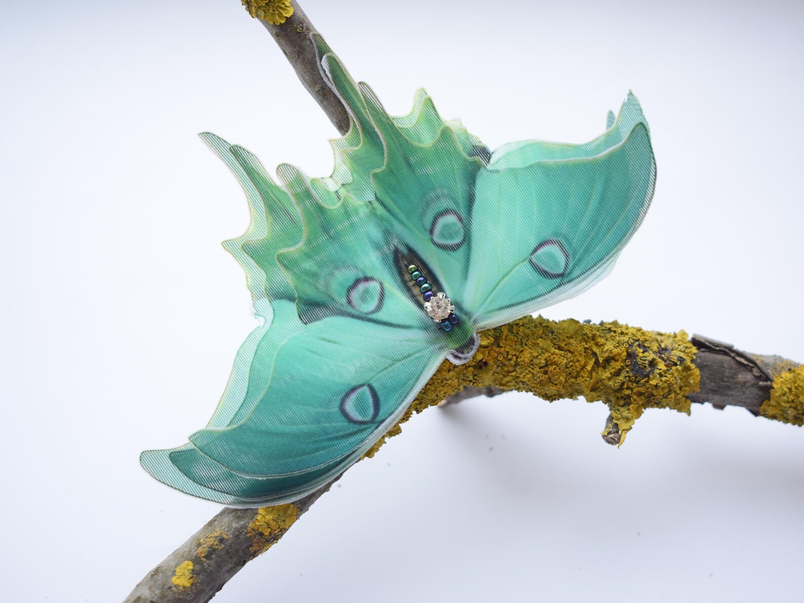 Green Silk Luna Moth Hair Clips With 3d Wings - Lightweight Hair ...