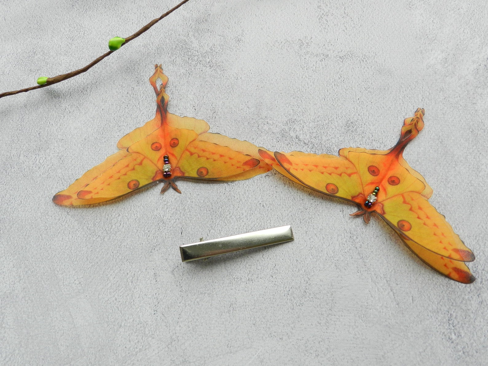 Luna Moth Silk Brooch Lapel Pin or Hair Clips With Rhinestone | Etsy