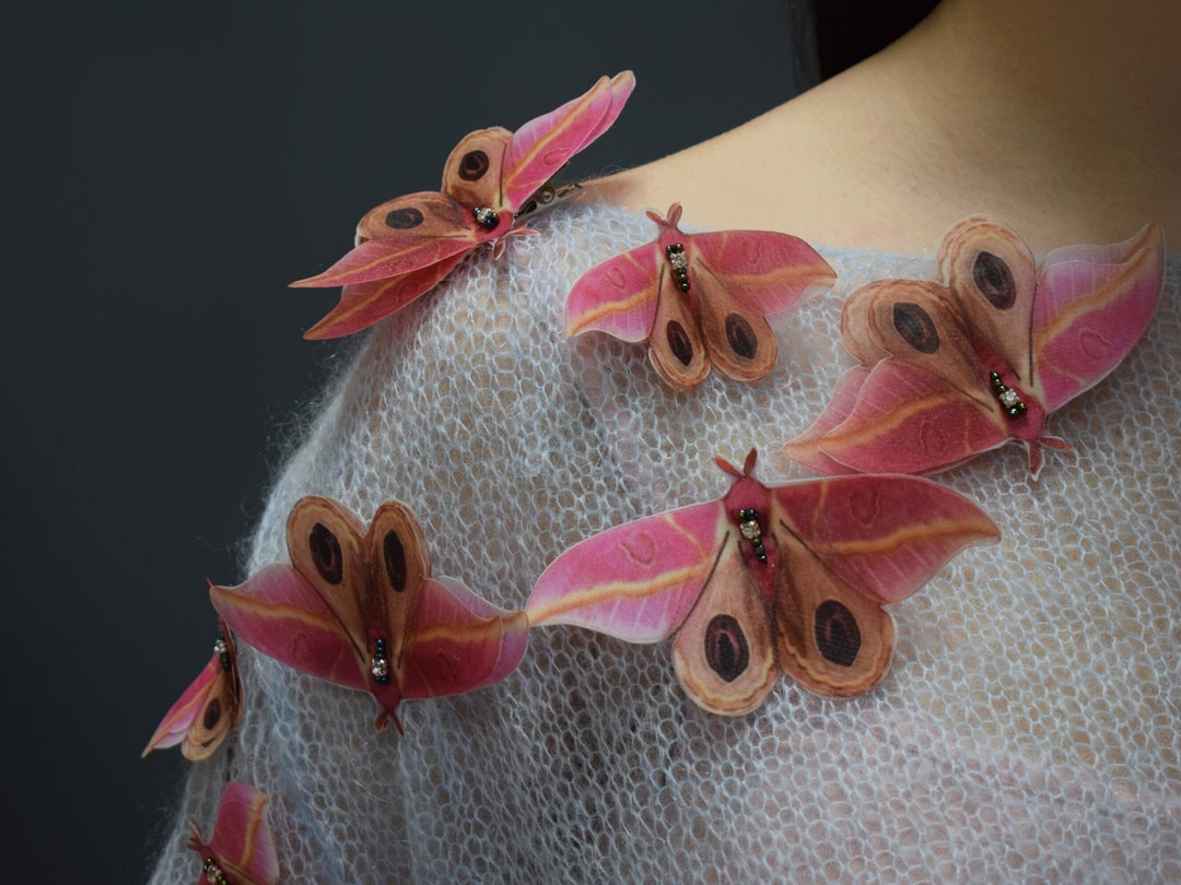 Silk Pink Maple Moth Brooch or Hair Clips Layering Wings - Jewelry for ...