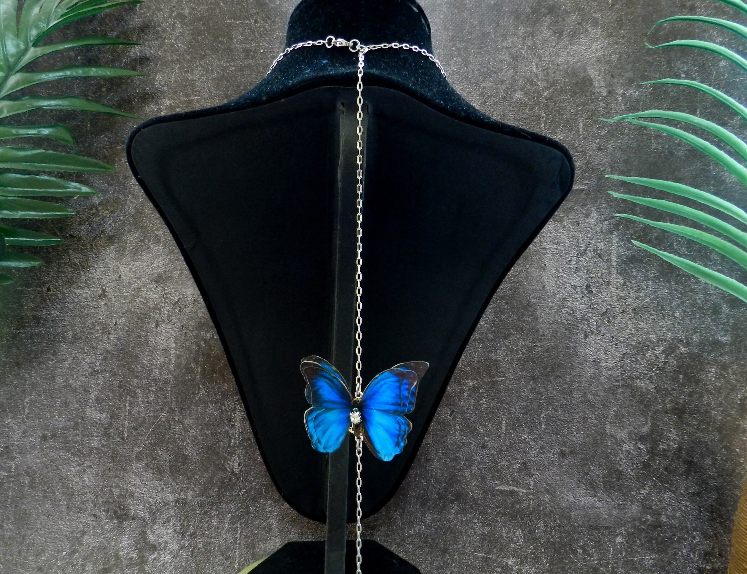 Blue Butterfly Backdrop Necklace With Crystals for Wedding Dress - Etsy