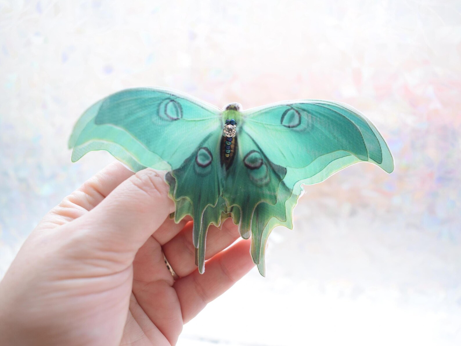 Green Silk Luna Moth Hair Clips With 3d Wings - Lightweight Hair ...