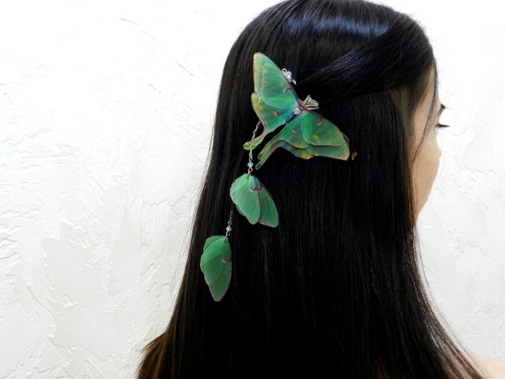 Silk Luna Moth Hair Clips and Hair Pins Wings Pendant Set - Etsy