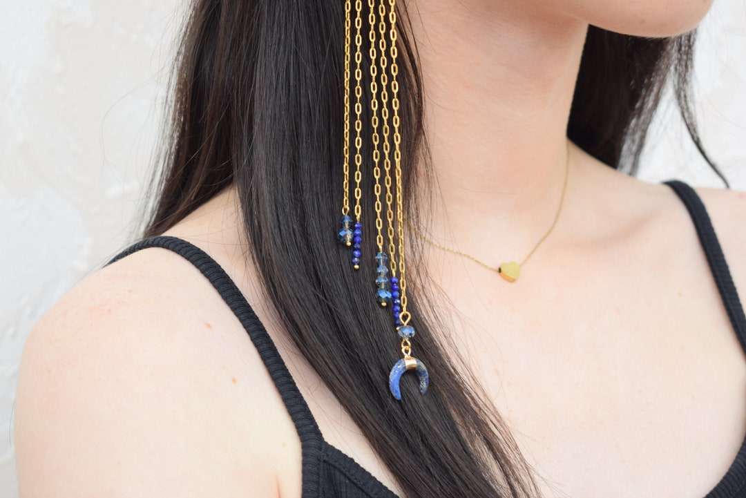 Celestial Blue Ear Cuff No Piercing - Long Ear Climber Earrings With ...