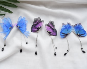 Purple Silk Moth Butterfly Collar Clip With Chains Collar Brooch Pins ...