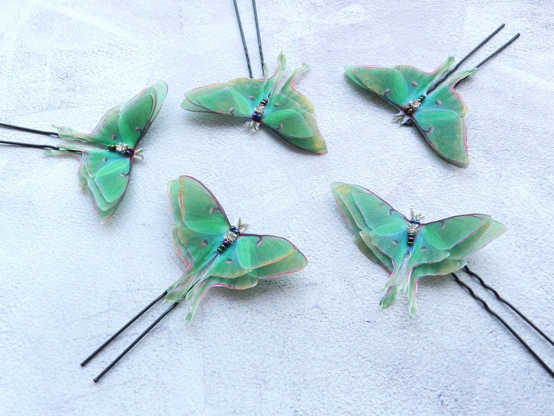 Silk Luna Moth Butterflies Hair Pins With Three-layer Wings - Etsy