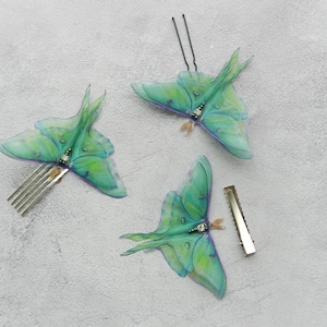 Silk Luna Moth Hair Clips Pins or Comb With 3d Double-layer Wings Hair ...