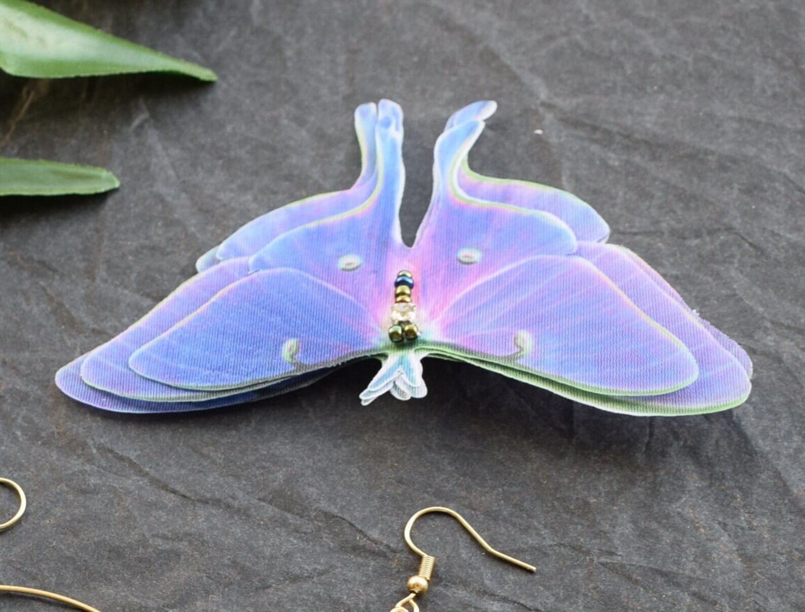 Purple Luna Moth Hoop Earrings and Hair Clip With Silk Organza Moving ...
