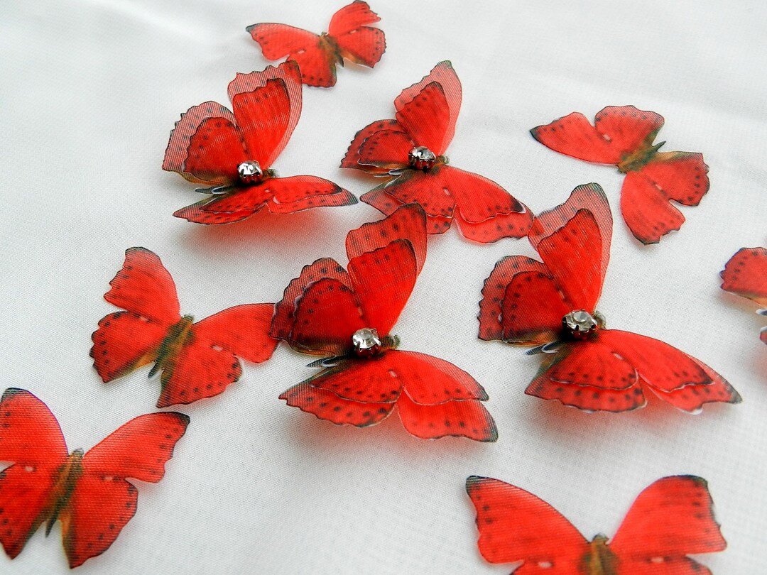 Red Silk Butterfly Applique Craft Supplies for Wedding Spring Decor ...