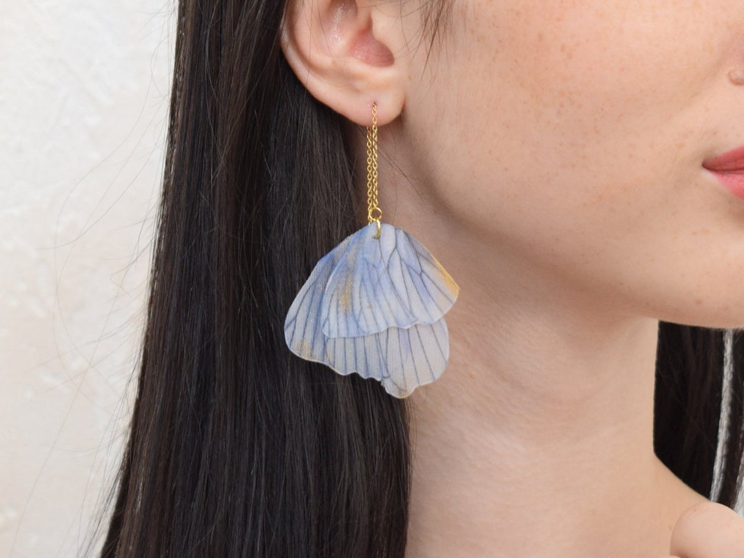 Silk Butterfly Moving Wings Threader Earrings - Dangle and Drop Long ...