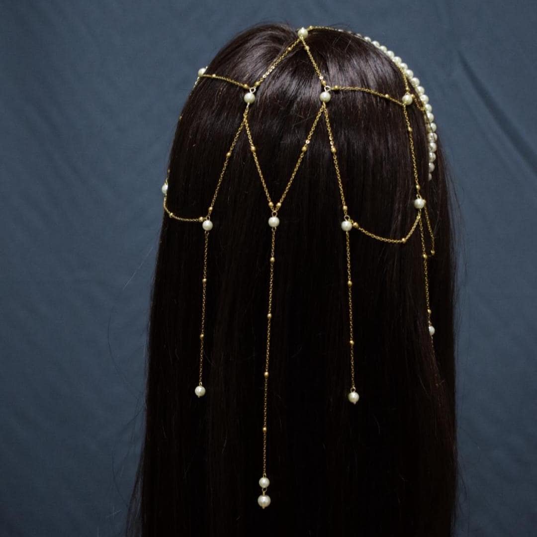 Pearl Bridal Crown With Golden Chains – Oriental Headpiece, Wedding ...